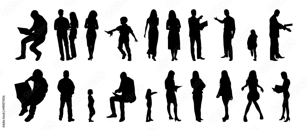 Poster Vector silhouettes, Outline silhouettes of people, Contour ...
