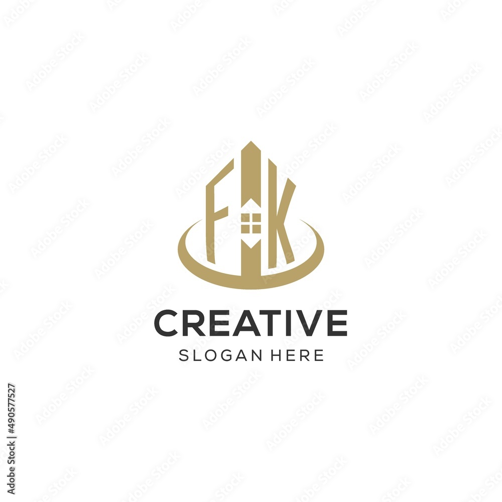 Initial FK logo with creative house icon, modern and professional real ...