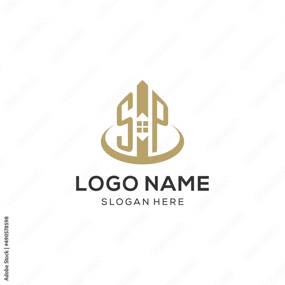 Initial SP logo with creative house icon, modern and professional real ...