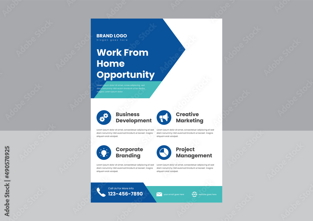 Vetor de stay safe work from home flyer poster design. work from home ...