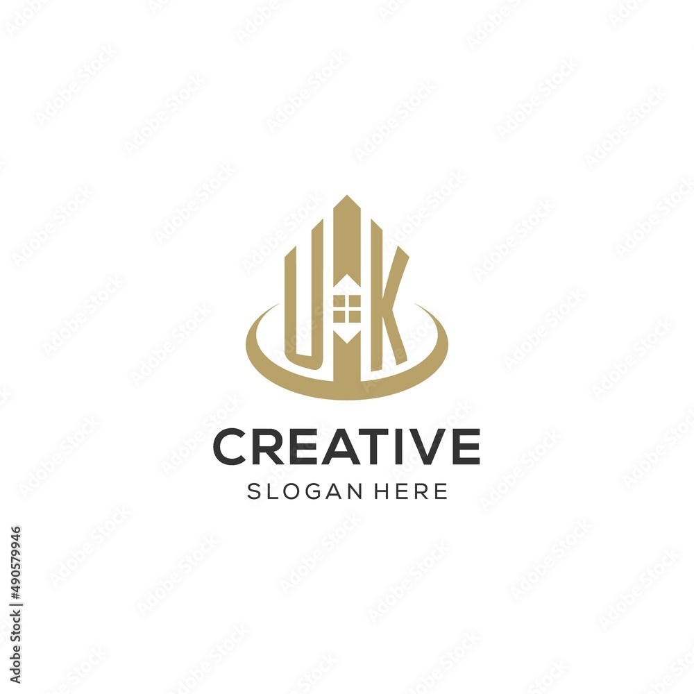 Initial UK logo with creative house icon, modern and professional real ...