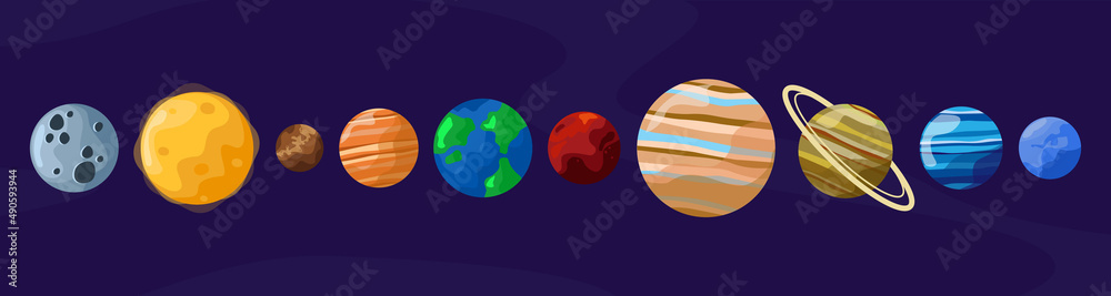 Cartoon planets of the solar system in order Stock Vector | Adobe Stock