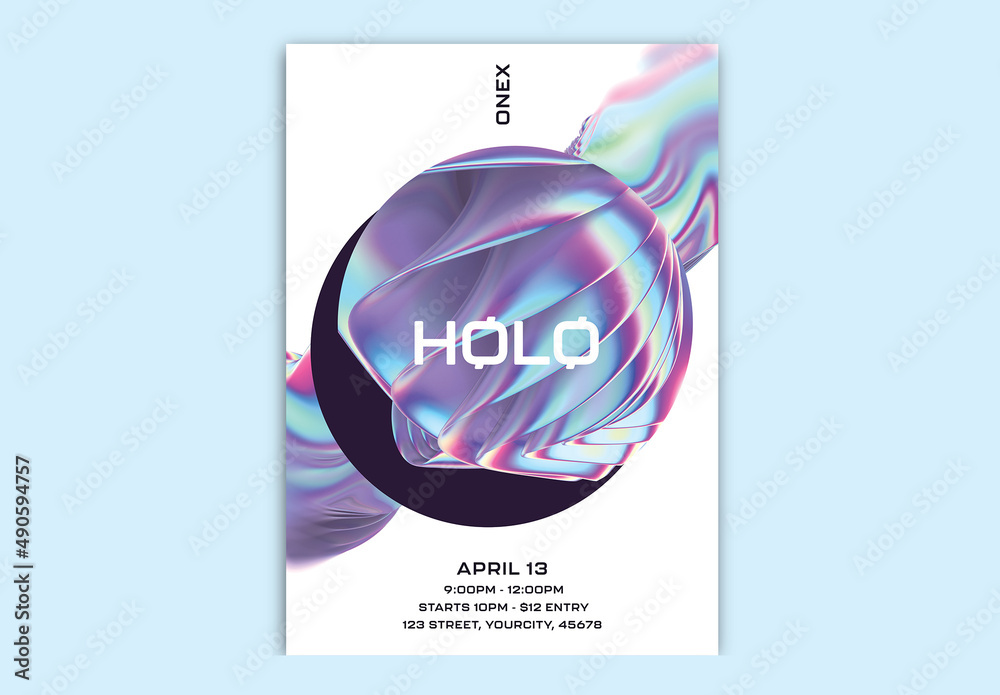 Holographic Design Event Poster Layout with Circle Abstract Shape Stock ...