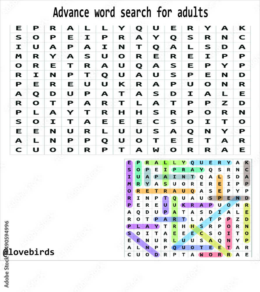 word search puzzle for adults | Advance Level Word Search Puzzle Stock ...
