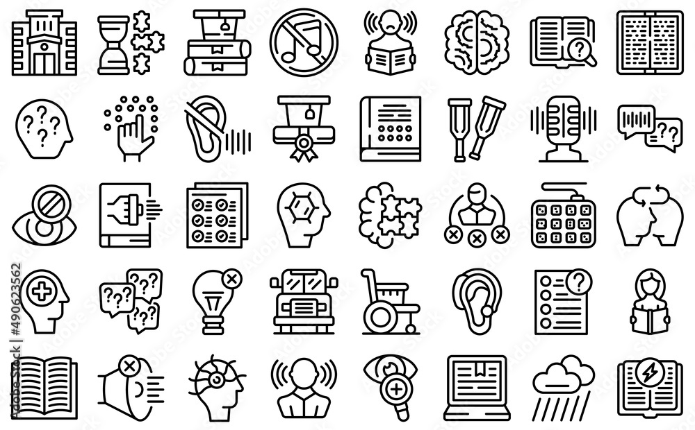 Learning disability icons set outline vector. Inclusive education ...