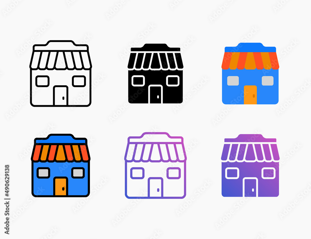 Icon shop icon set with different styles. Style line, outline, flat ...