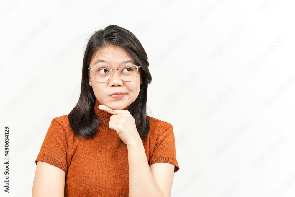 Thinking and Curious Face Of Beautiful Asian Woman Isolated On White ...