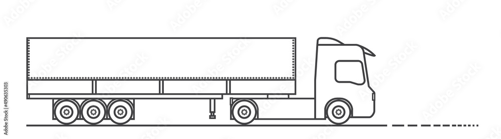 Cargo truck driving along the road. Delivery of goods. Simple drawing ...