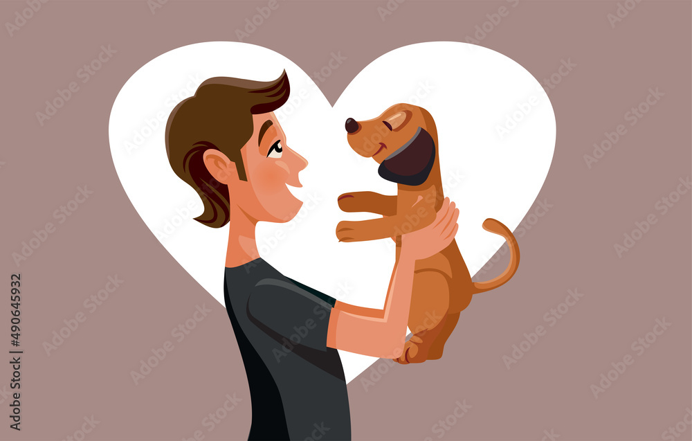 Man Holding His Pet Puppy Dog Vector Cartoon Illustration Stock Vector ...