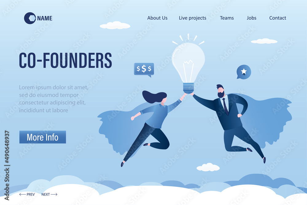 Co-founders, landing page template. Business people looking like super ...