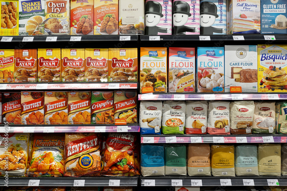 SELANGOR, MALAYSIA - 27 FEB 2022: Various brands of baking ingredients ...
