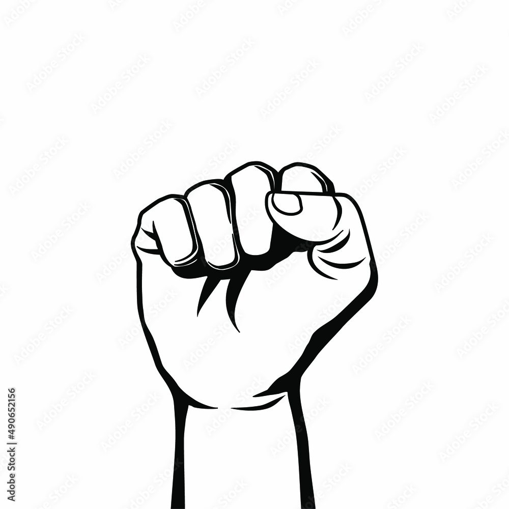 Hand Punch Up Gesture Vector Illustration Black Color Isolated on White ...