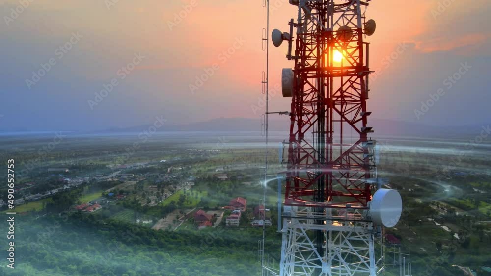 4k video aerial view of antenna tower, transmission tower Send signal ...