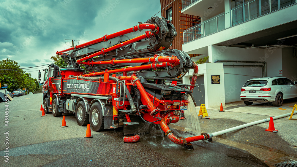 Brisbane, Queensland, Australia - Mar 4, 2022: Concrete pumping machine ...