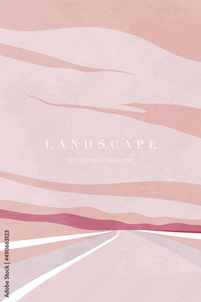 Abstract landscape background in minimal style. Earth tone watercolor ...