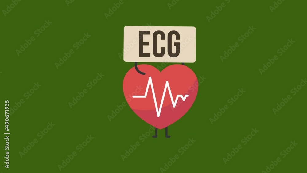 heart holds sign with word ECG. green background. Loop animation ...