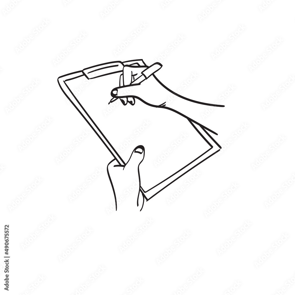 line art closeup hand writing on check list illustration vector hand ...