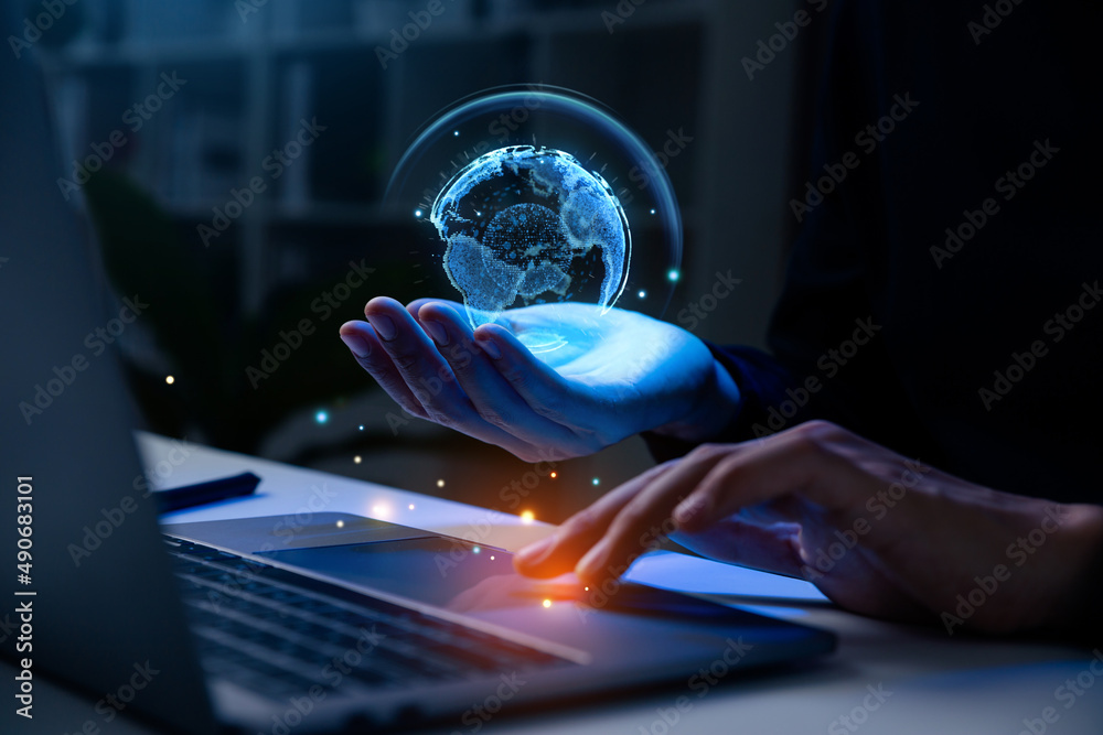 Hand of man who can control information technology, he can hold the ...