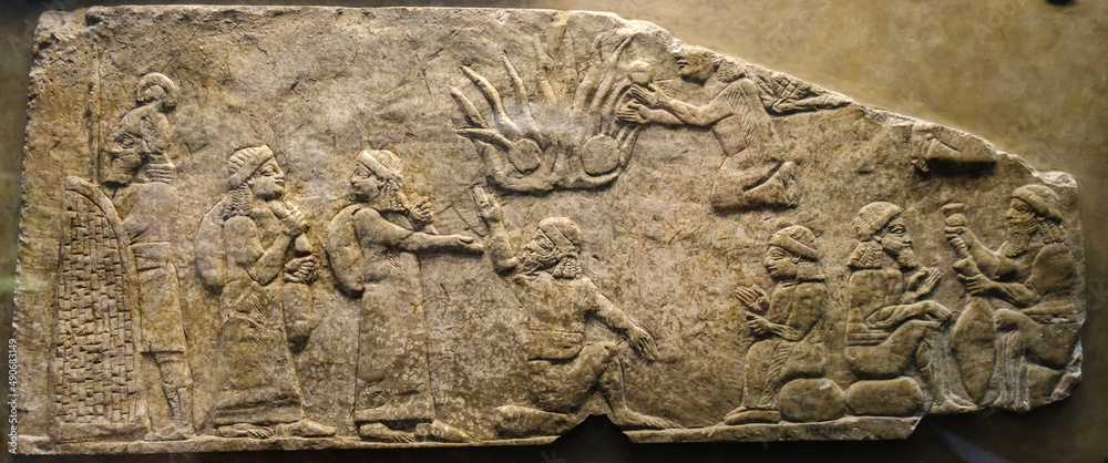Assyrian relief of Babylonian prisoners, north palace in Nineveh ...