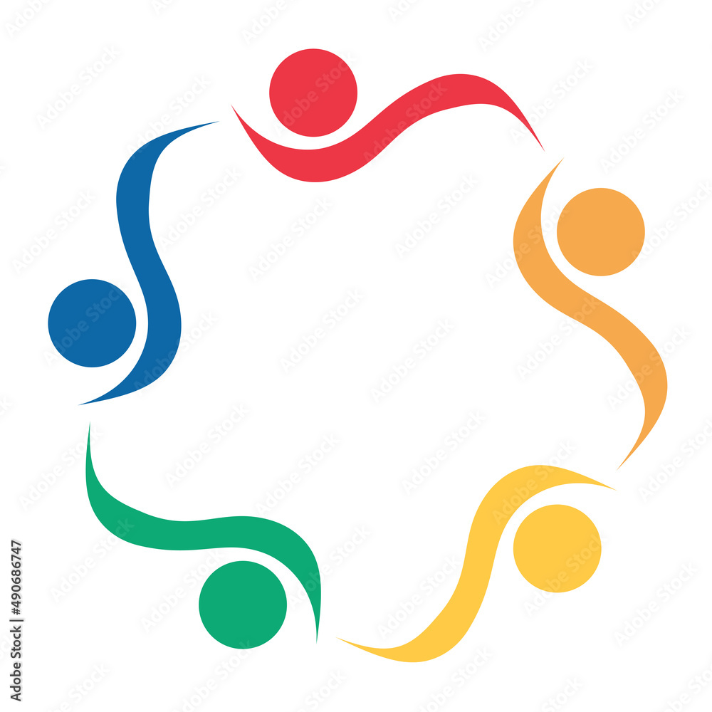 Group of five people in a circle.Teamwork meeting.people are meeting in ...