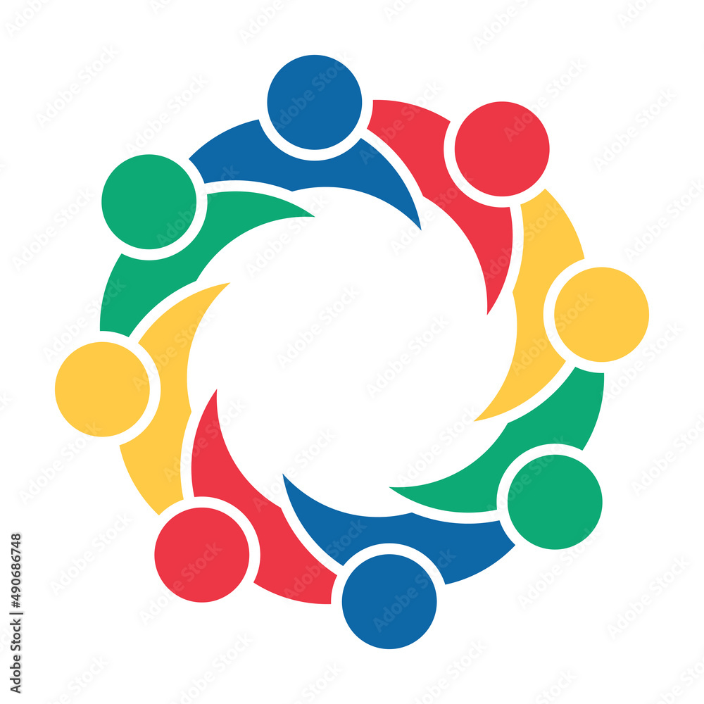 Vector graphic group connection logo.Eight people in the circle.logo ...