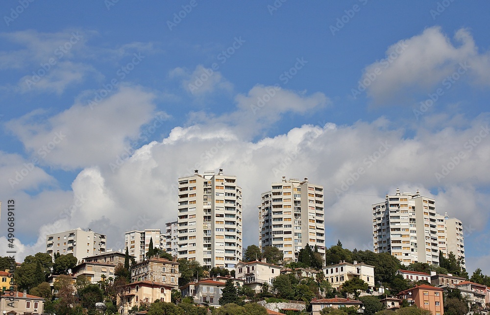 high blocks on a hill, estate of houses and blocks on hills, above the ...