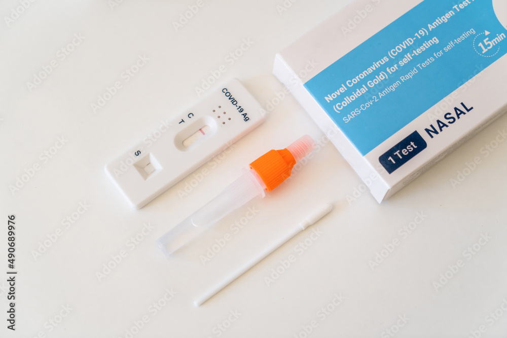 Covid-19 rapid antigen test kit with casette, test tube and nasal swab ...