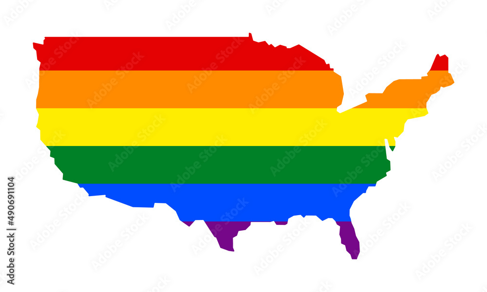 Map of United States with Pride Flag Colours. USA Map with Pride ...