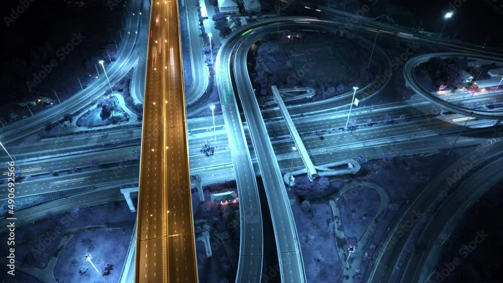 4K : Hyperlapse or Dronelapse Top view of Highway road junctions. The ...
