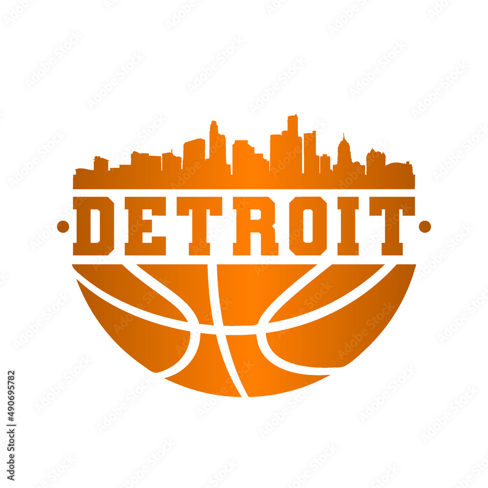 Detroit Basketball Skyline City Silhouette Vector. Basket Design Style ...