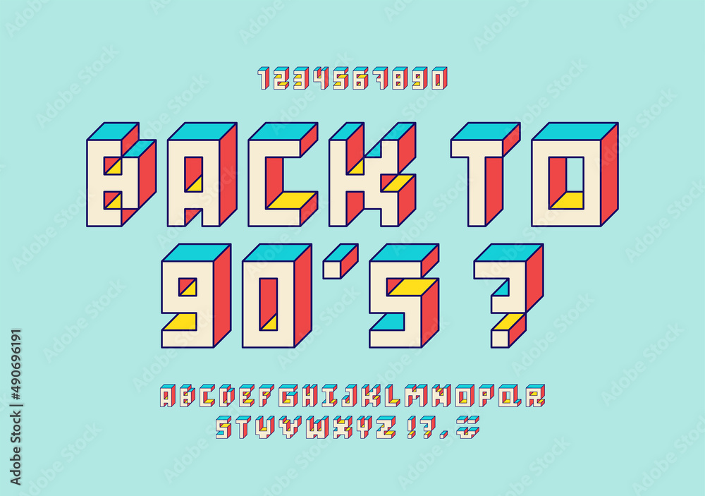 Colorful Isometric 3d alphabet. Retro geometric font. Letters and ...