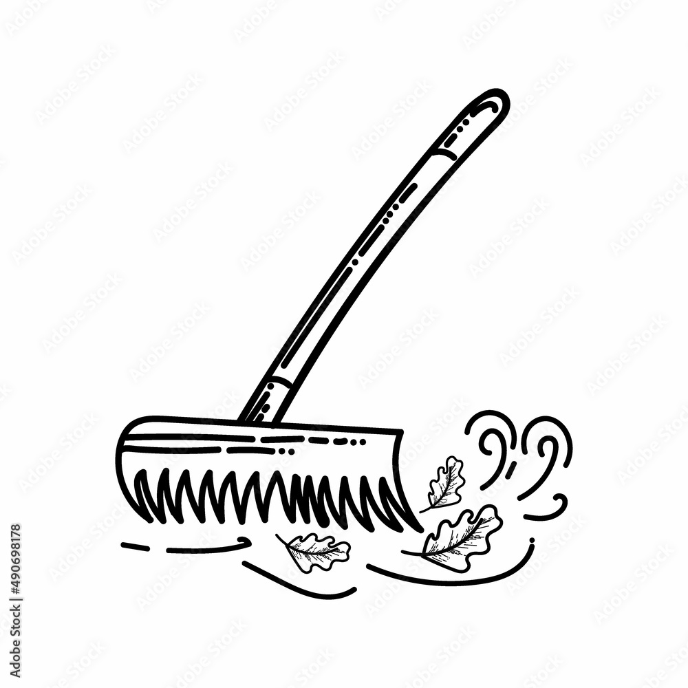 A garden rake, a hand-drawn doodle-style element. A tool for working in ...