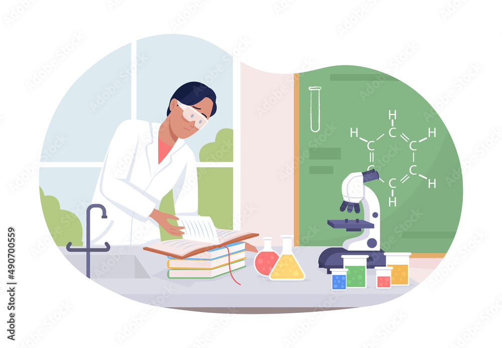 Male scientist 2D vector isolated illustration. School education. High ...