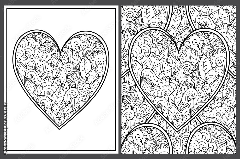 Doodle heart in zentangle style coloring pages set in US Letter format ...