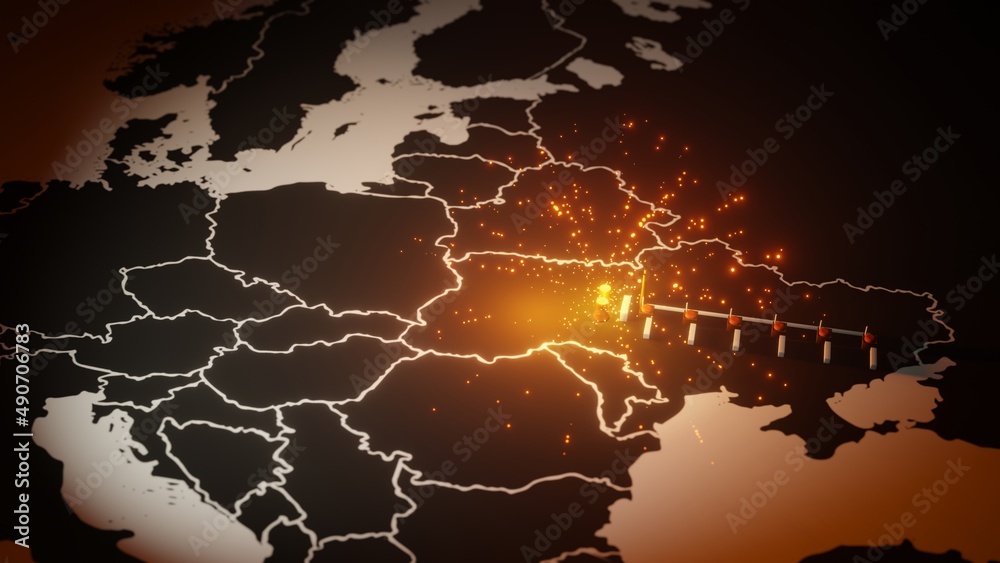 Ukraine Nuclear Power Plant releasing radiation. 3D render illustration ...