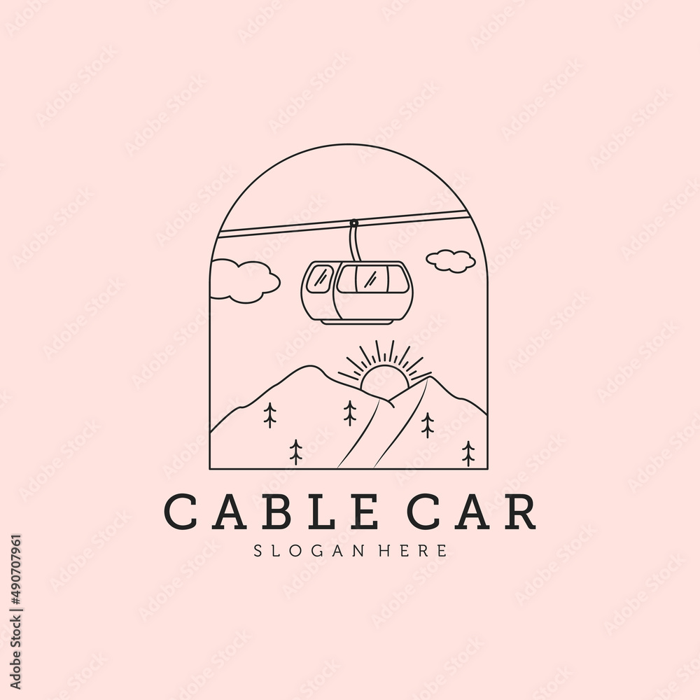 cable car line art with mountain view logo vector symbol illustration ...