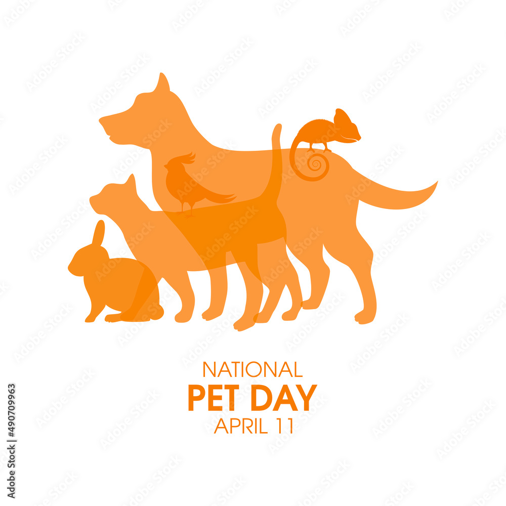 National Pet Day vector. Dog, cat, bunny, bird, chameleon silhouette ...