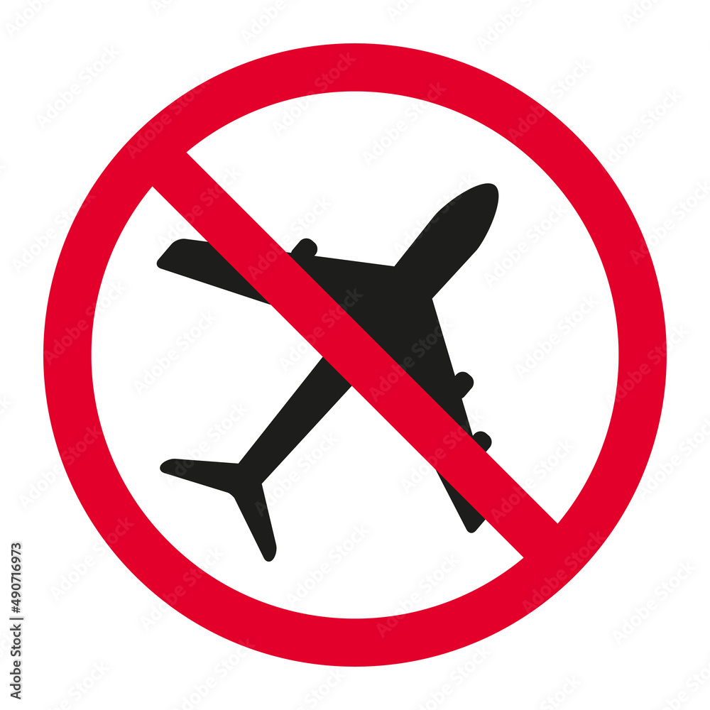 Do not fly icon. Prohibited stop airplane symbol. Closed sky sign ...