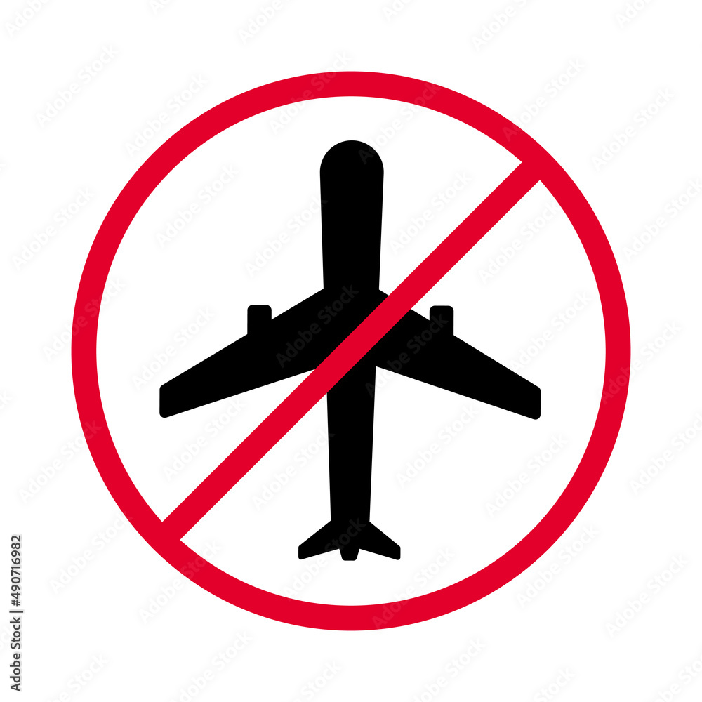 Do not fly icon. Prohibited stop airplane symbol. Closed sky sign ...
