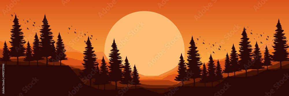 sunrise in mountain landscape flat design vector illustration good for ...
