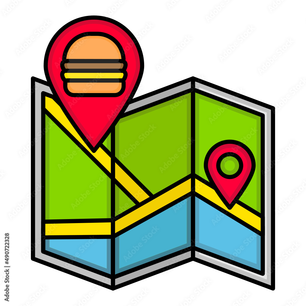 Pickup Location Concept, Available Online restaurants vector color icon ...