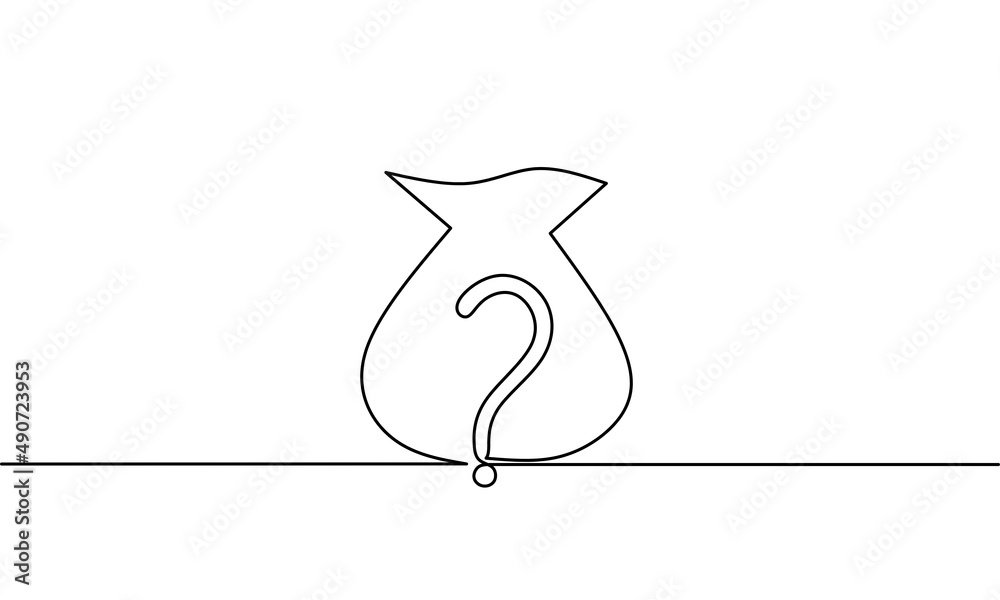 Continuous line drawing of money bag with question mark, business ...