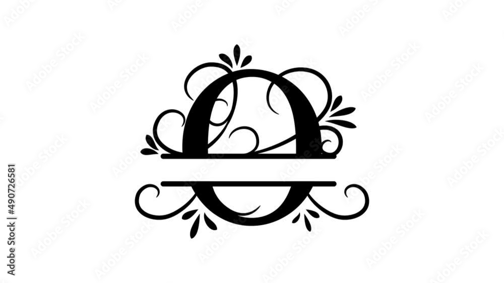 Letter O. Animated logo. Monogram, split letter O. Vintage style, twigs ...