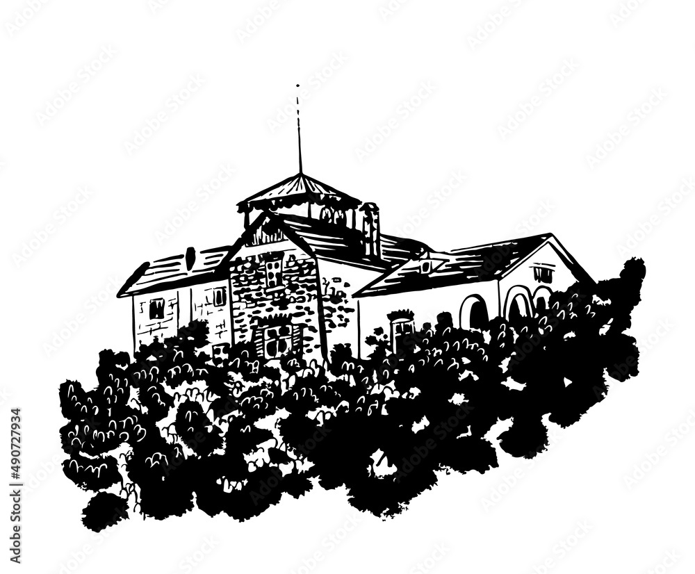 drawing picture of old stone historical building in austria, among ...
