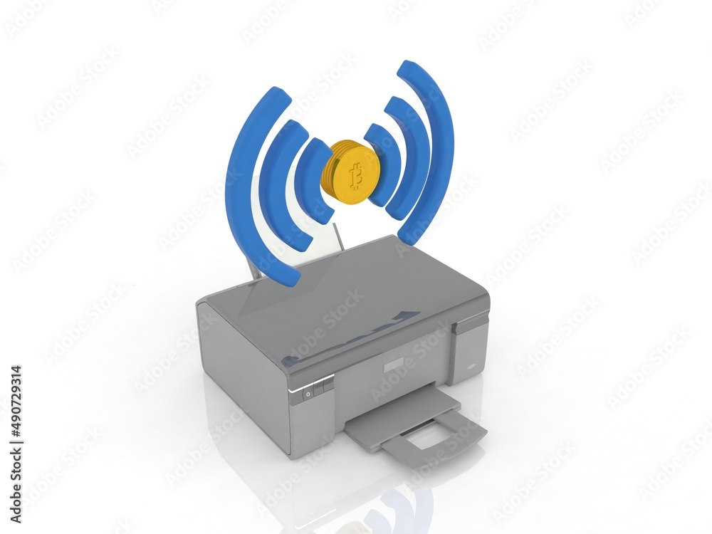 3d illustration Generic inkjet printer CMYK cartridges Printer icon ...