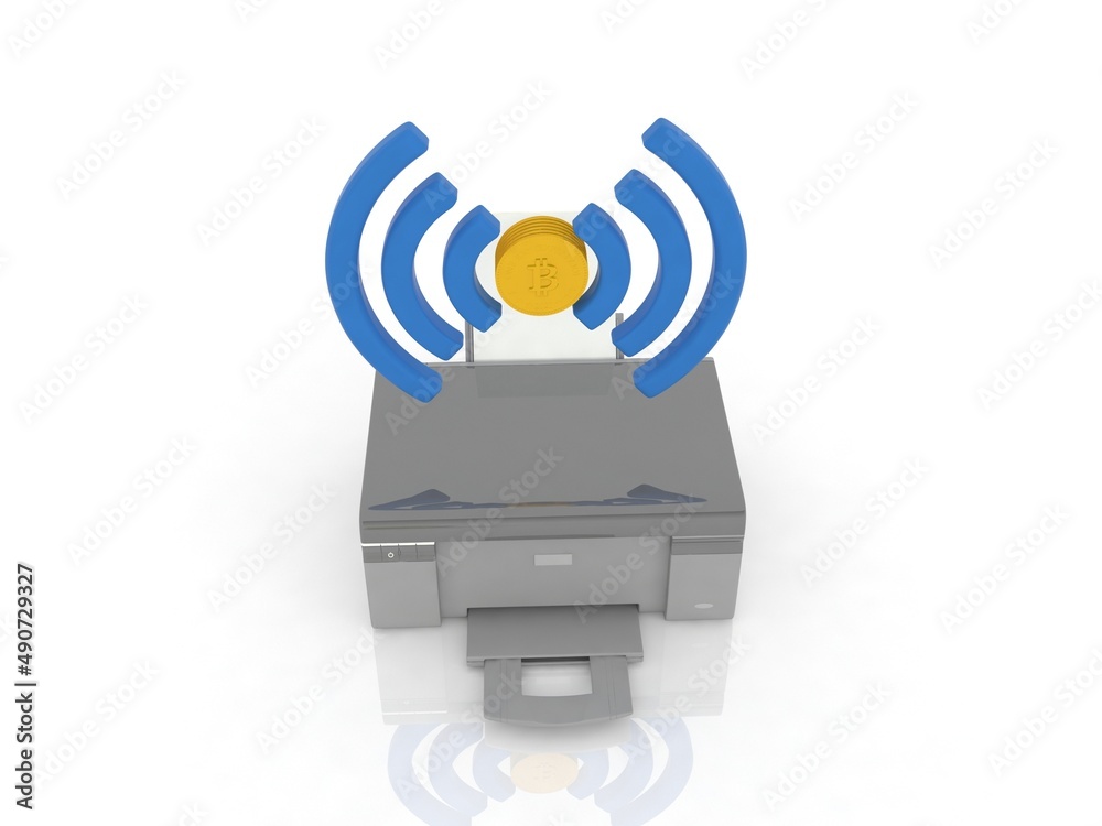 3d illustration Generic inkjet printer CMYK cartridges Printer icon ...