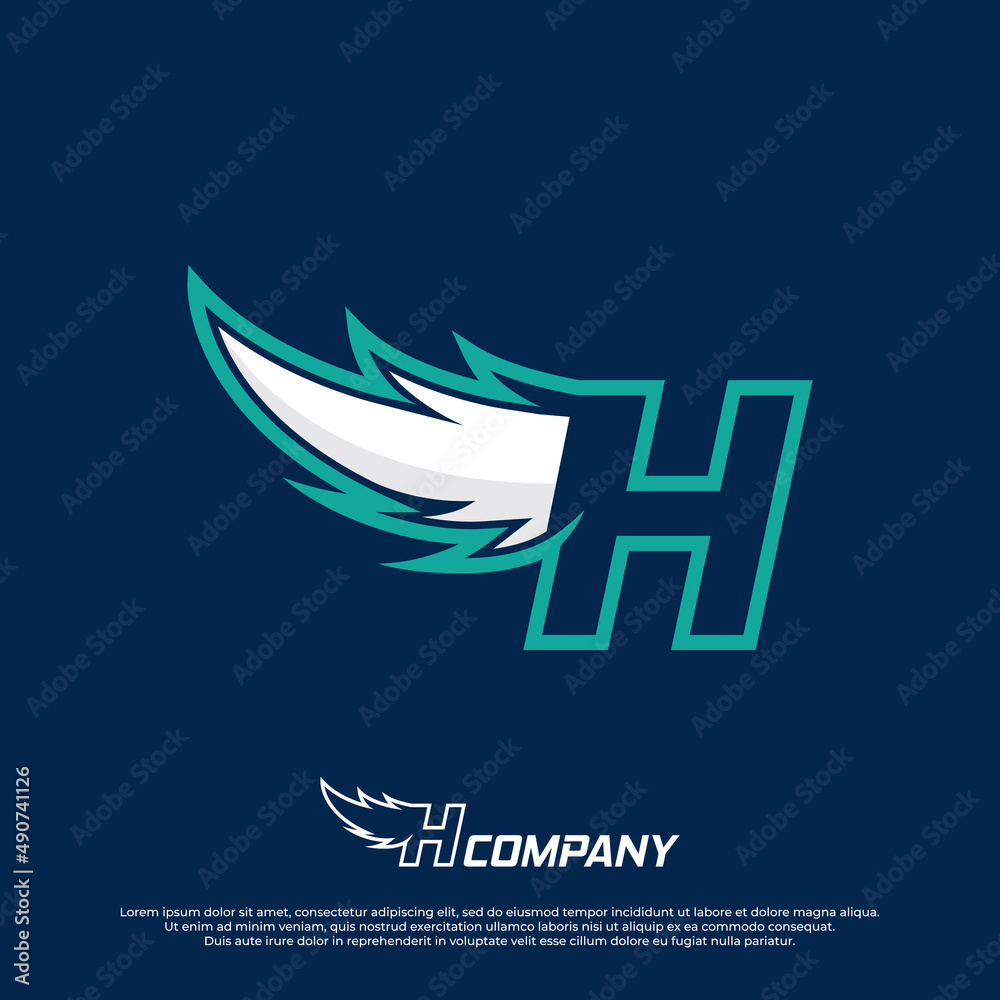 Wings logo with letter H illustration design, Wings badges esport logo ...