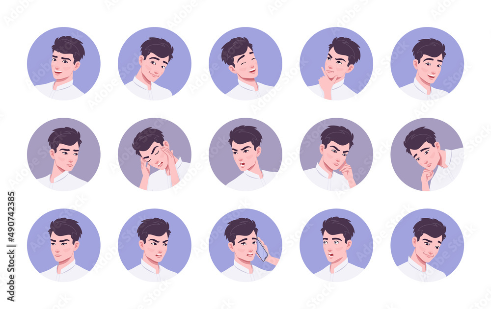 Office worker portrait set, young businessman, male business employee ...