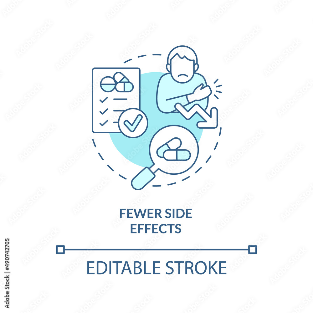 Fewer side effects turquoise concept icon. Clinical trials advantage ...