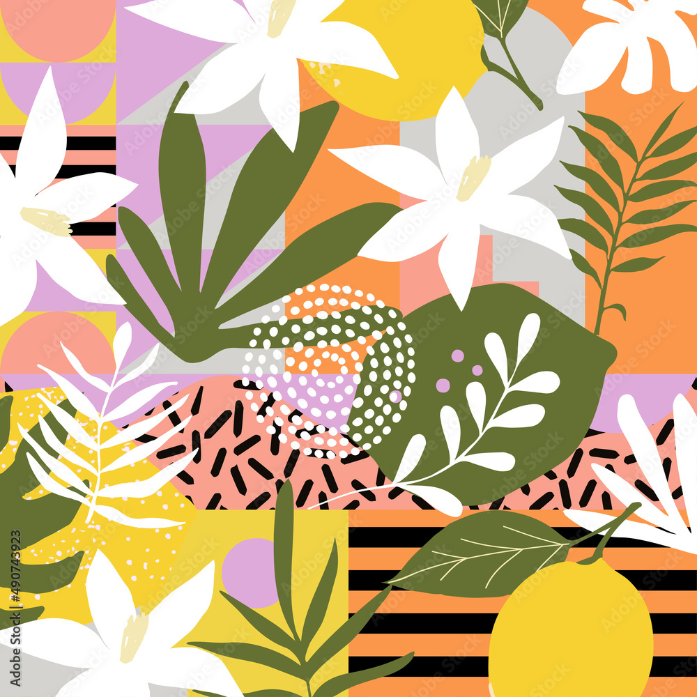 Botanical poster vector illustration. Foliage drawing with abstract ...